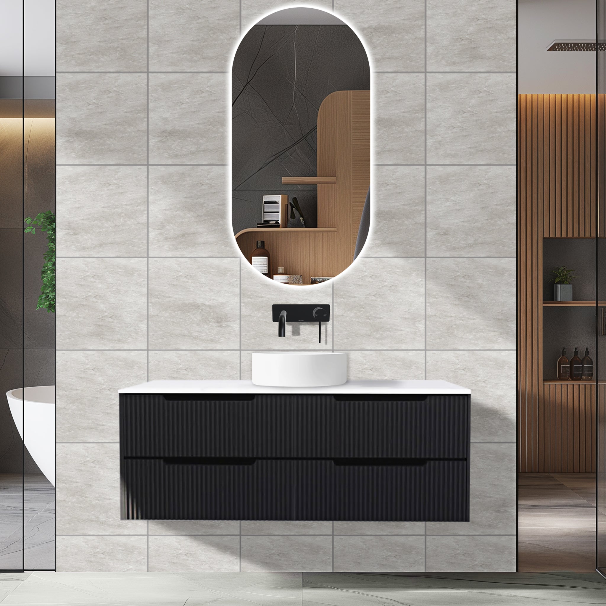 RIVA BALI MATTE BLACK 1500MM SINGLE BOWL WALL HUNG VANITY | Austpek Bathrooms