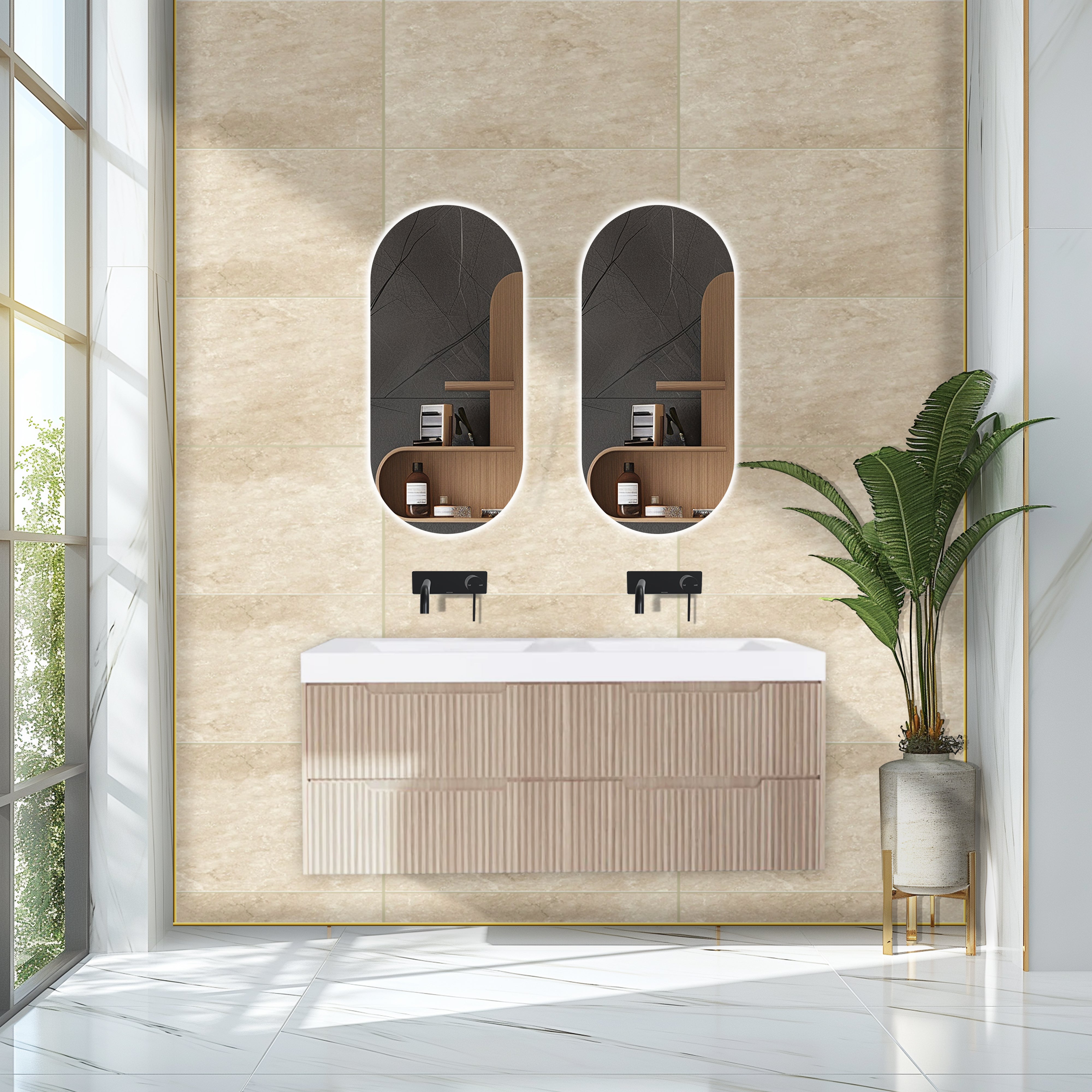 RIVA BALI AMERICAN OAK 1500MM DOUBLE BOWL WALL HUNG VANITY | Austpek Bathrooms