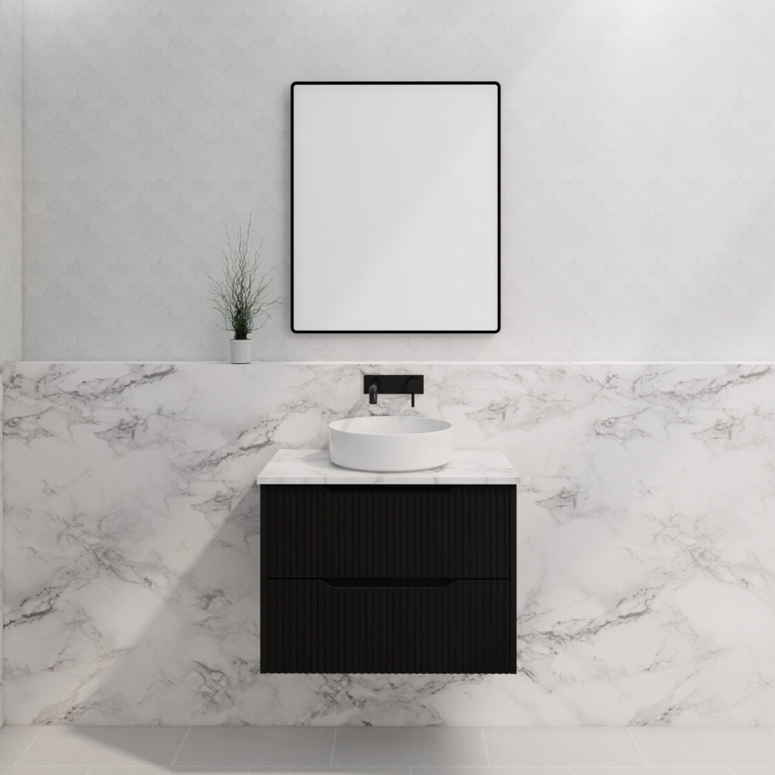 RIVA BALI MATTE BLACK 750MM SINGLE BOWL WALL HUNG VANITY | Austpek Bathrooms