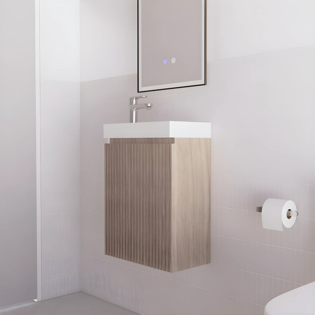 RIVA VIENNA AMERICAN OAK 450MM SPACE SAVING SINGLE BOWL WALL HUNG VANITY | Austpek Bathrooms