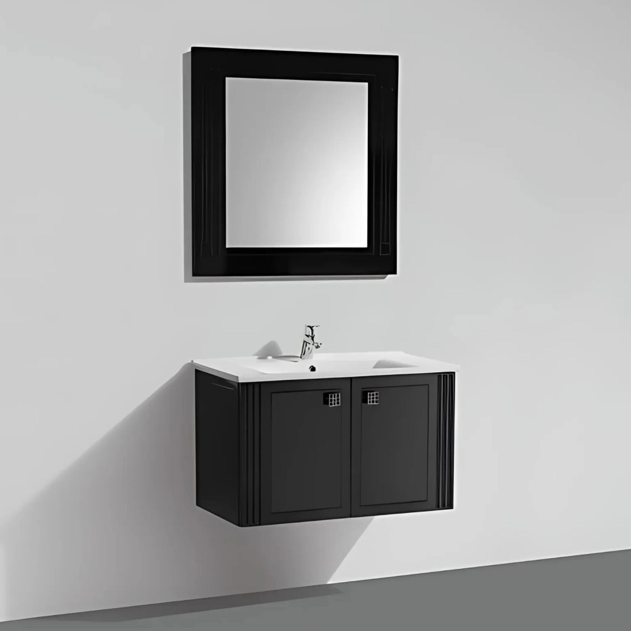 BELBAGNO ATRIA NEO GLOSS BLACK 850MM SINGLE BOWL WALL HUNG VANITY ...