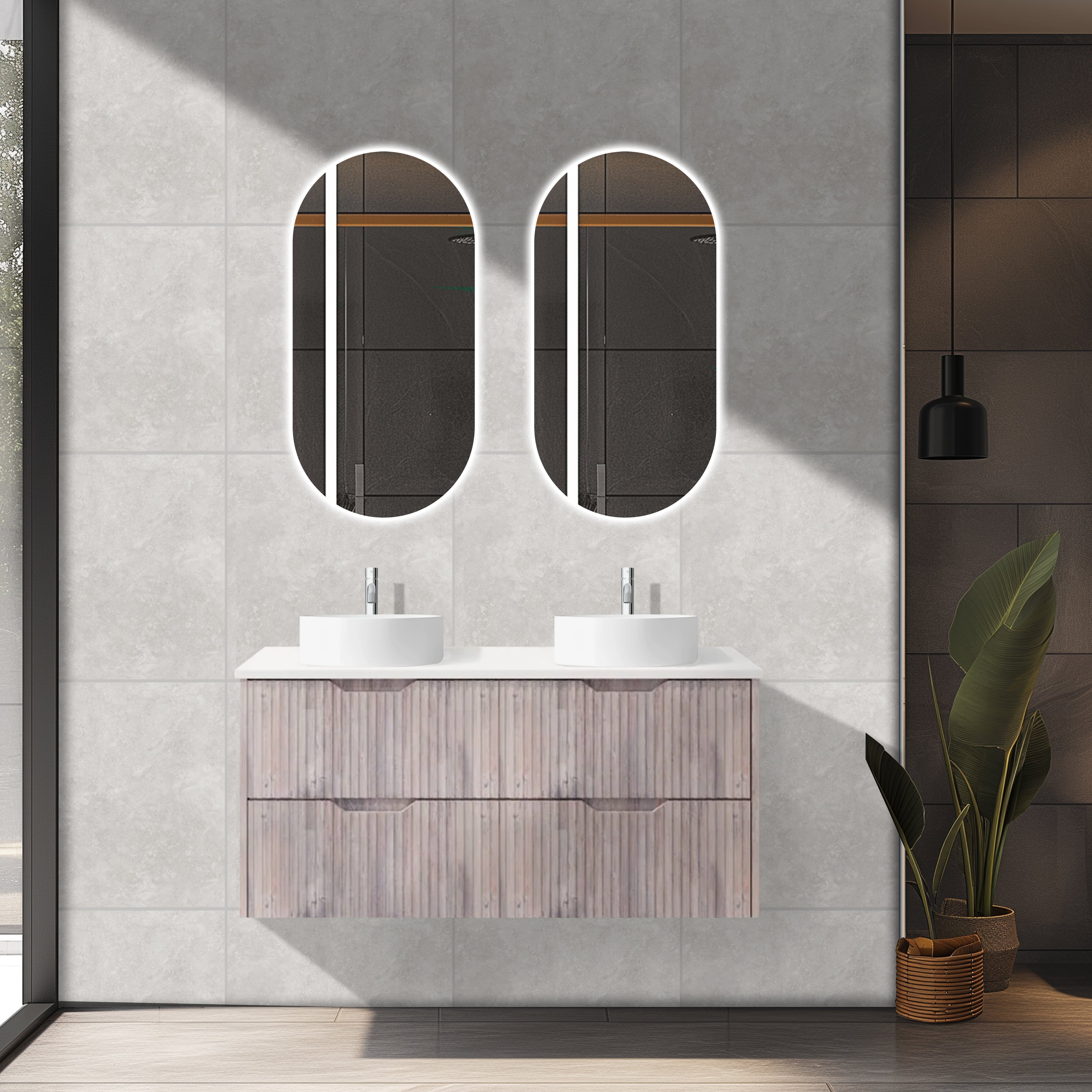 RIVA BALI WHITE OAK 1200MM DOUBLE BOWL WALL HUNG VANITY | Austpek Bathrooms