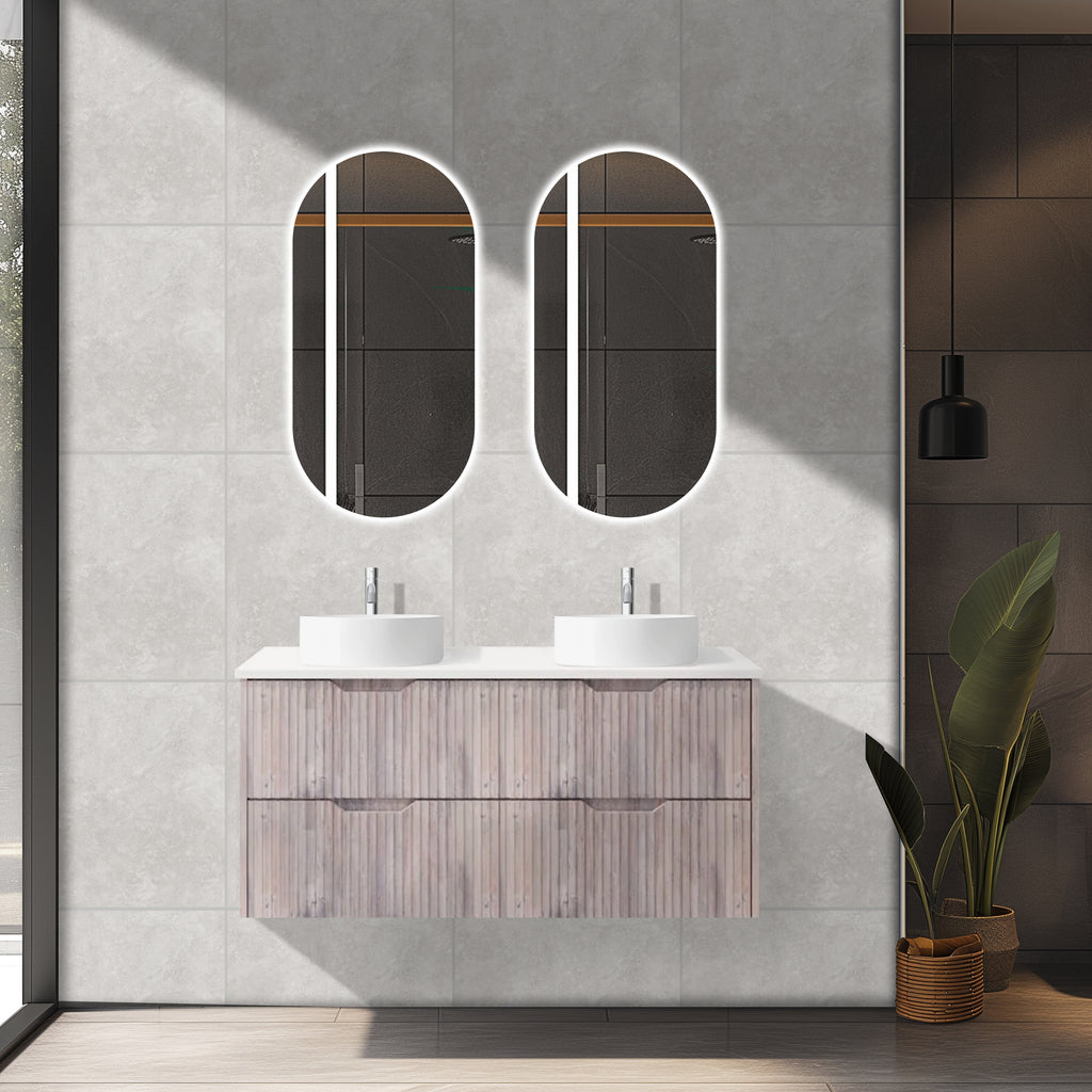 RIVA BALI WHITE OAK 1200MM DOUBLE BOWL WALL HUNG VANITY | Austpek Bathrooms