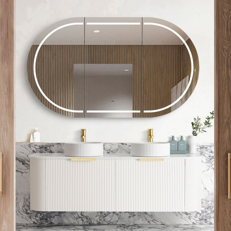 OTTI BONDI MATTE WHITE FLUTED 1500MM CURVE DOUBLE BOWL WALL HUNG VANITY | Austpek Bathrooms