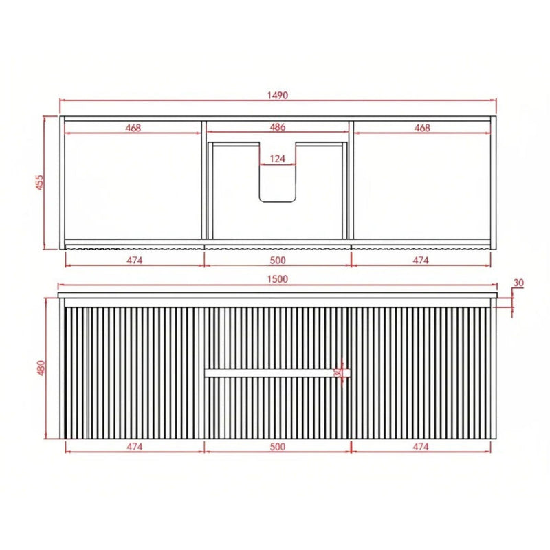 CETO BRINDABELLA MATTE BLACK 1500MM DOUBLE BOWL WALL HUNG VANITY ...