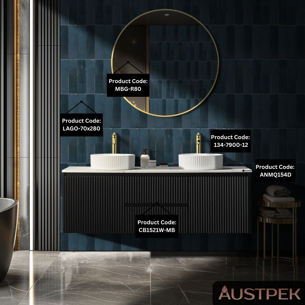CETO BRINDABELLA MATTE BLACK 1500MM DOUBLE BOWL WALL HUNG VANITY | Austpek Bathrooms
