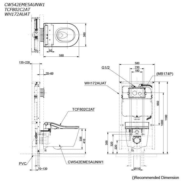 TOTO RW WALL HUNG TOILET WITH WASHLET PACKAGE W/ AUTOLID AND AUTOFLUSH ...