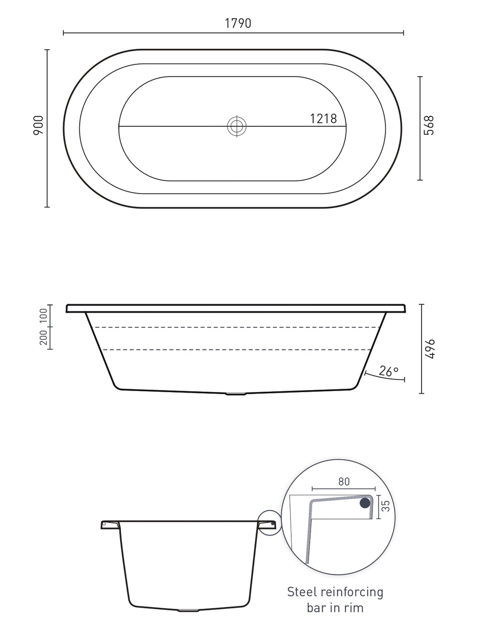 DECINA CAVAL ISLAND BATH GLOSS WHITE 1790MM | Austpek Bathrooms