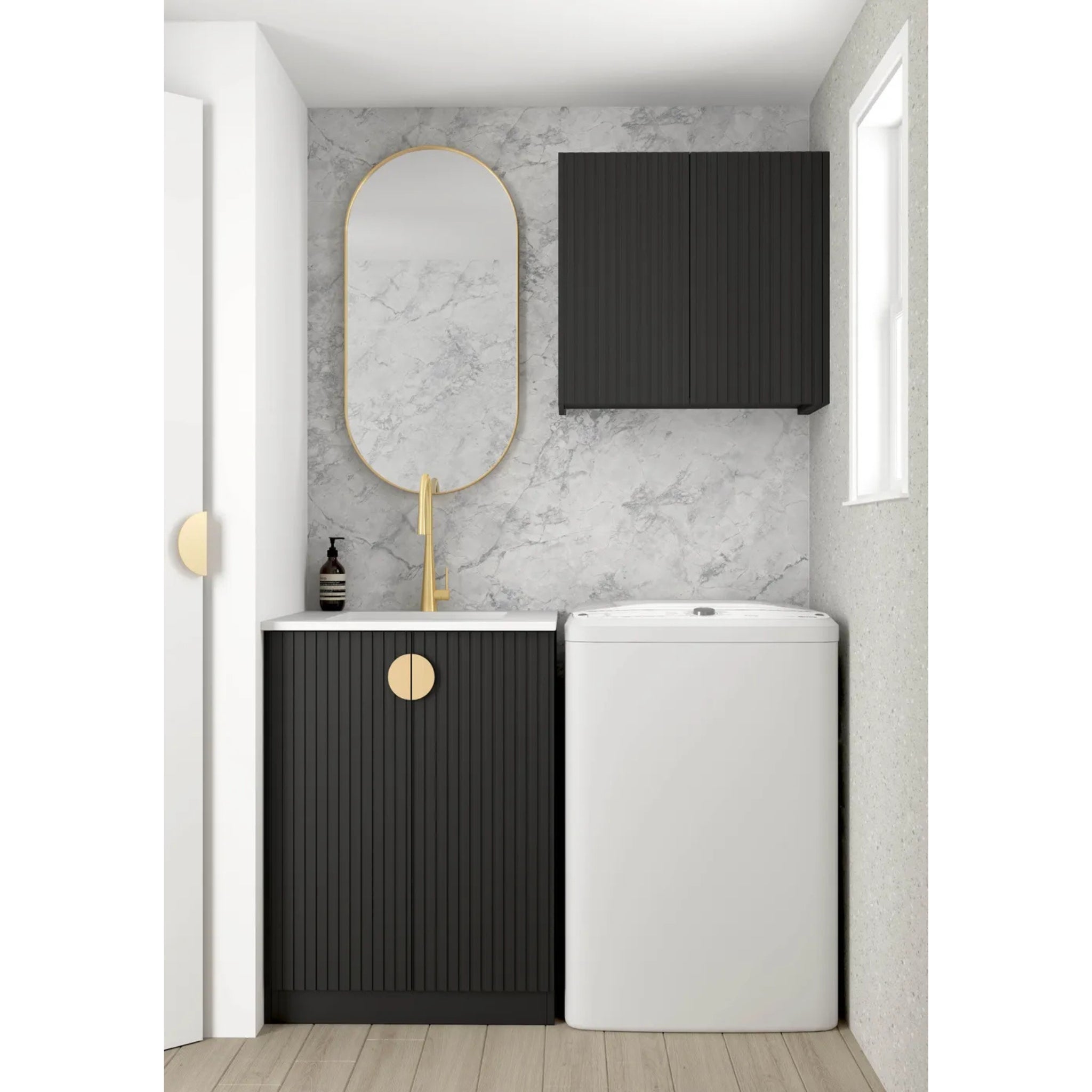 OTTI MARLO MATTE BLACK 650MM MINI LAUNDRY SET WITH STONE TOP & SINK ...