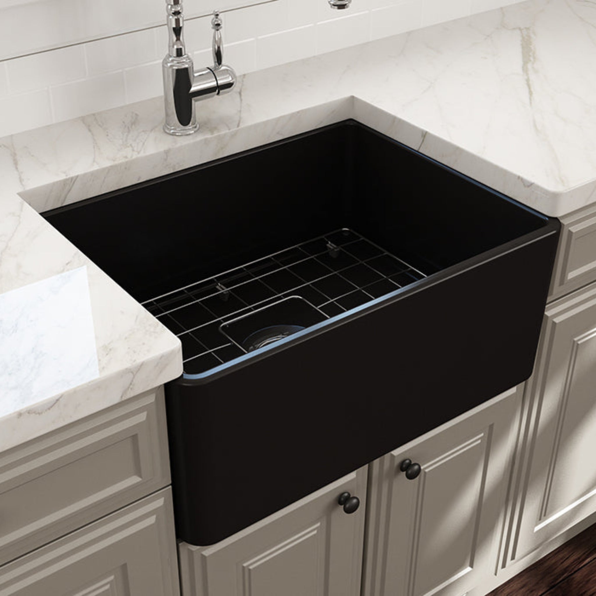 TURNER HASTINGS NOVI FARMHOUSE BUTLER SINK WITH OVERFLOW MATTE BLACK ...