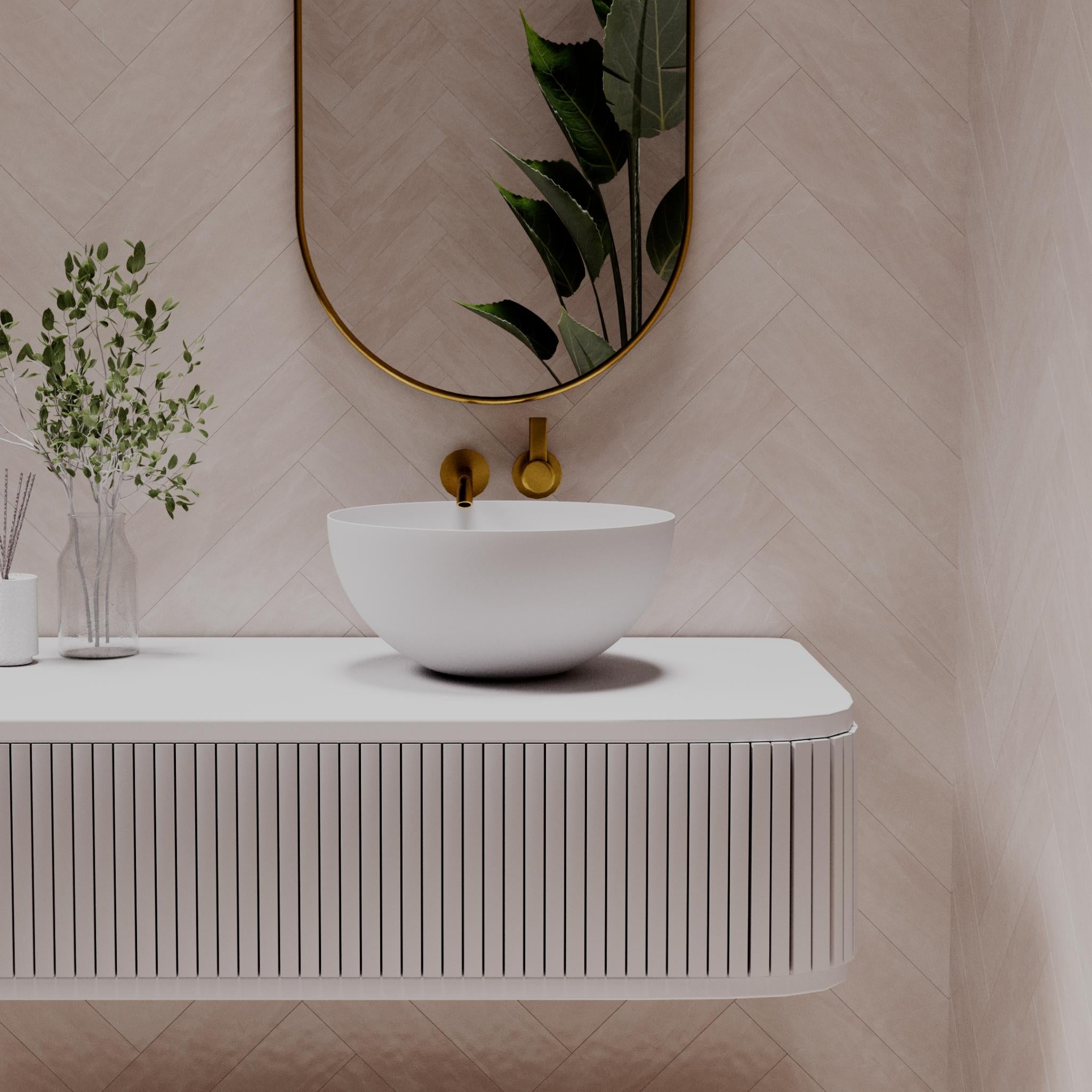 PIETRA BIANCA SUMMER ABOVE COUNTER STONE BASIN WITH WHITE MATTE 400MM ...