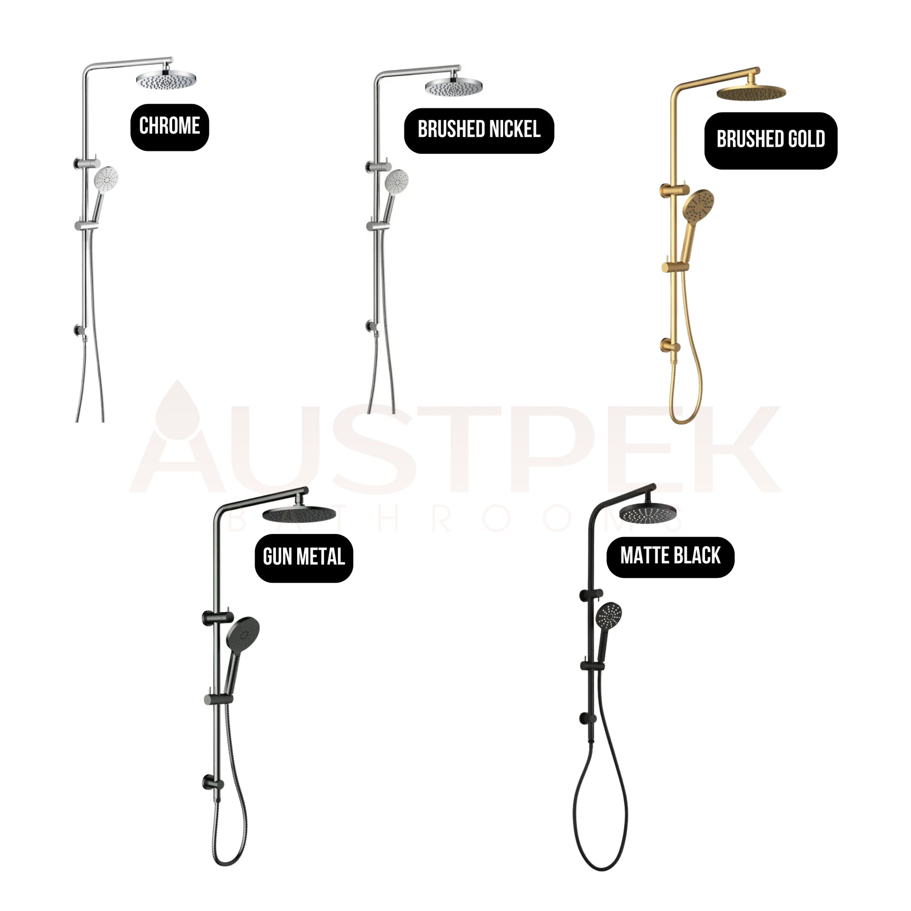 IKON CORA ROUND MULTI FUNCTION SHOWER SET BRUSHED GOLD | Austpek Bathrooms