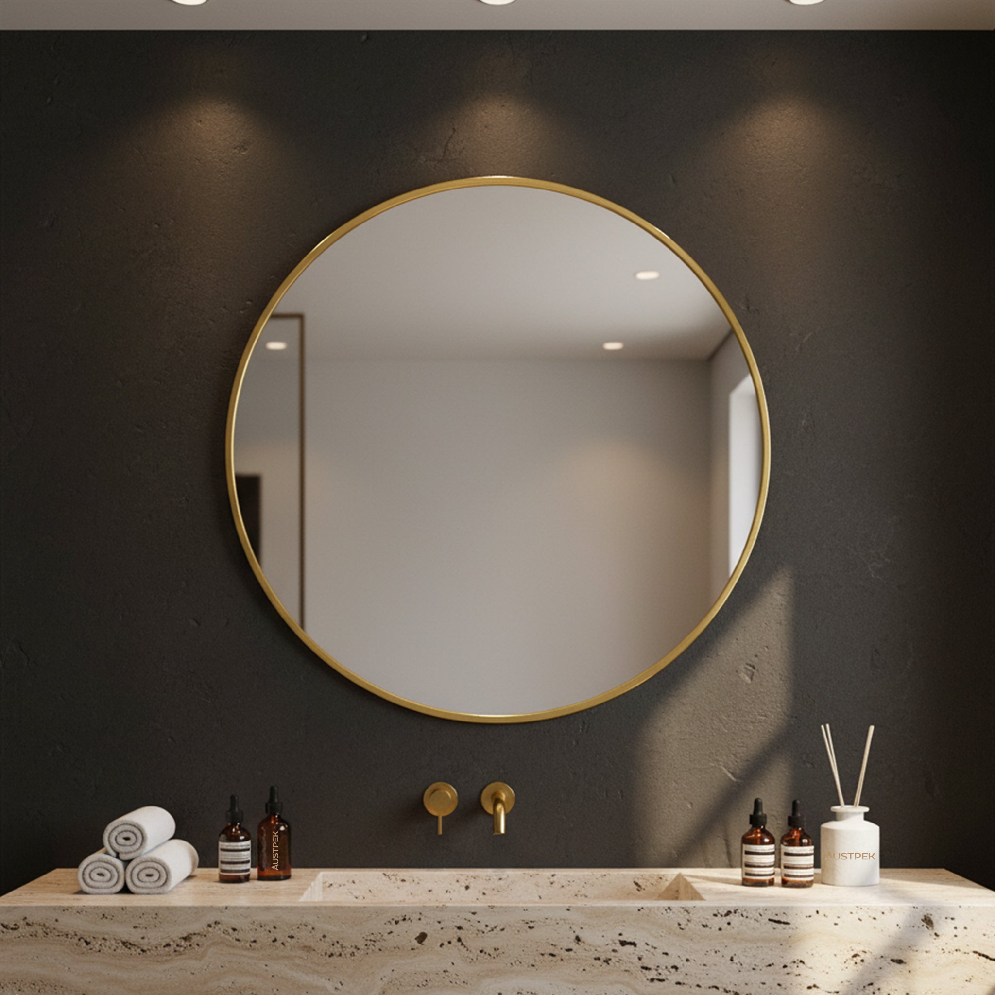 POSEIDON OLIVIA ROUND YELLOW GOLD FRAMED MIRROR 700X700MM | Austpek ...