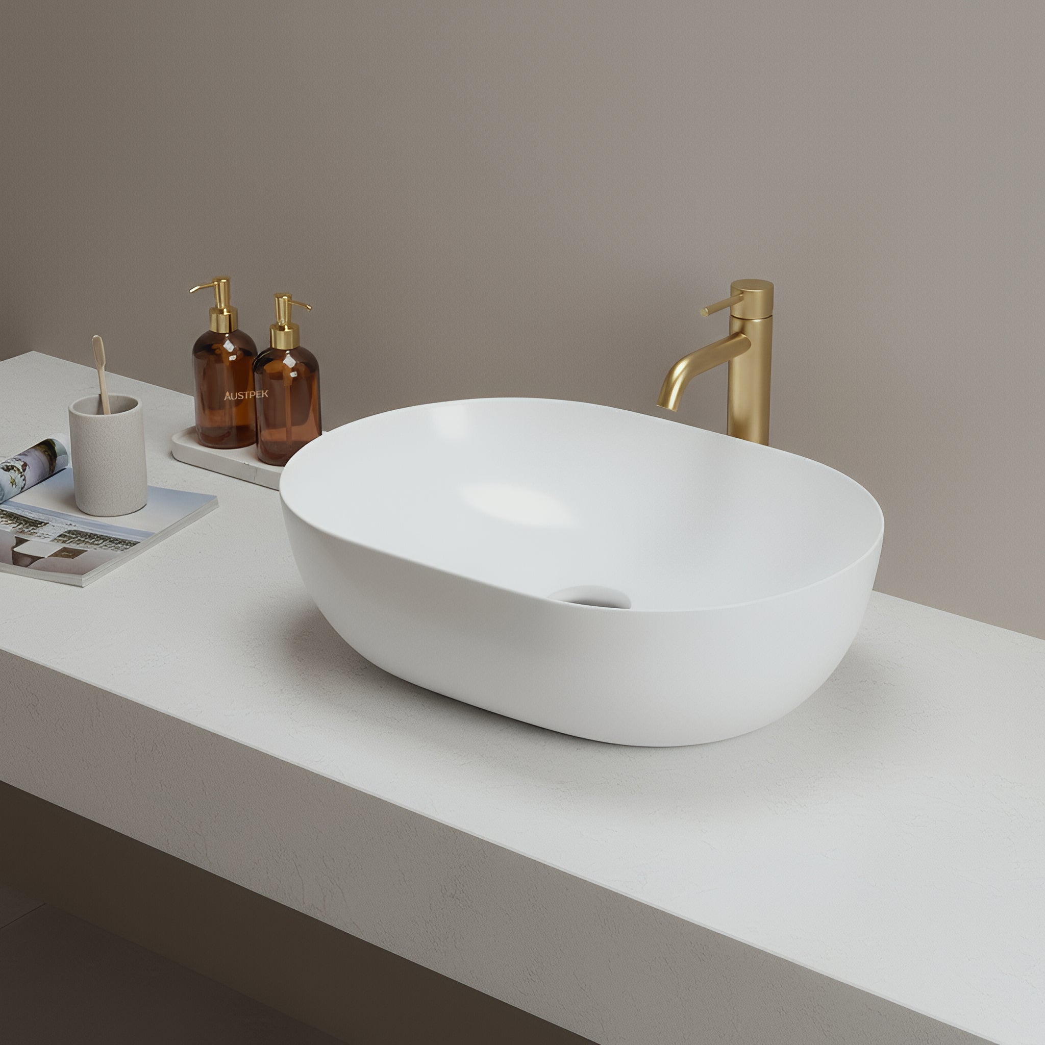POSEIDON ORIA ABOVE COUNTER BASIN GLOSS WHITE 490MM | Austpek Bathrooms