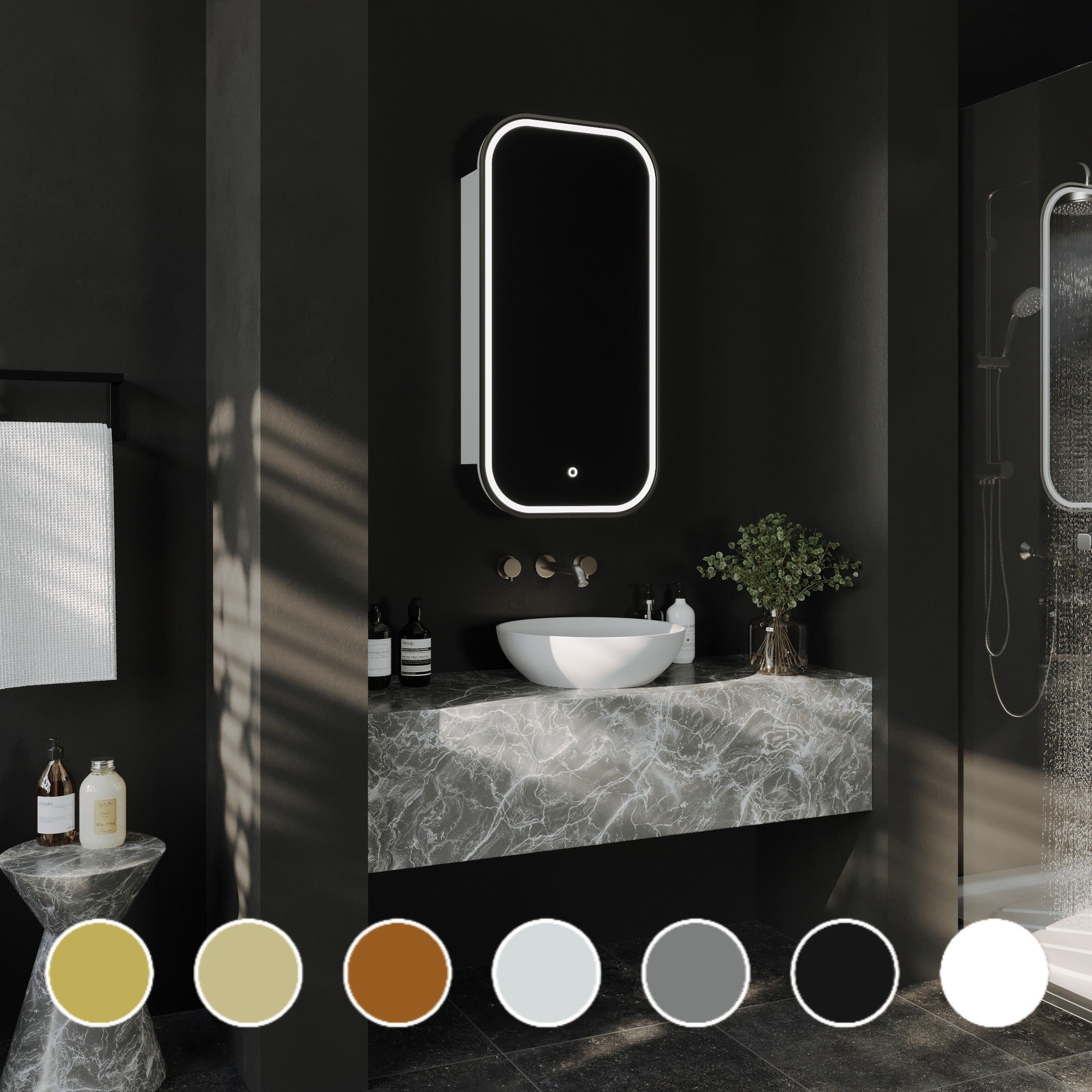 REMER PIAZZA CUSTOM COLOURS FRAMED WHITE LED SHAVING CABINET 454X904MM ...