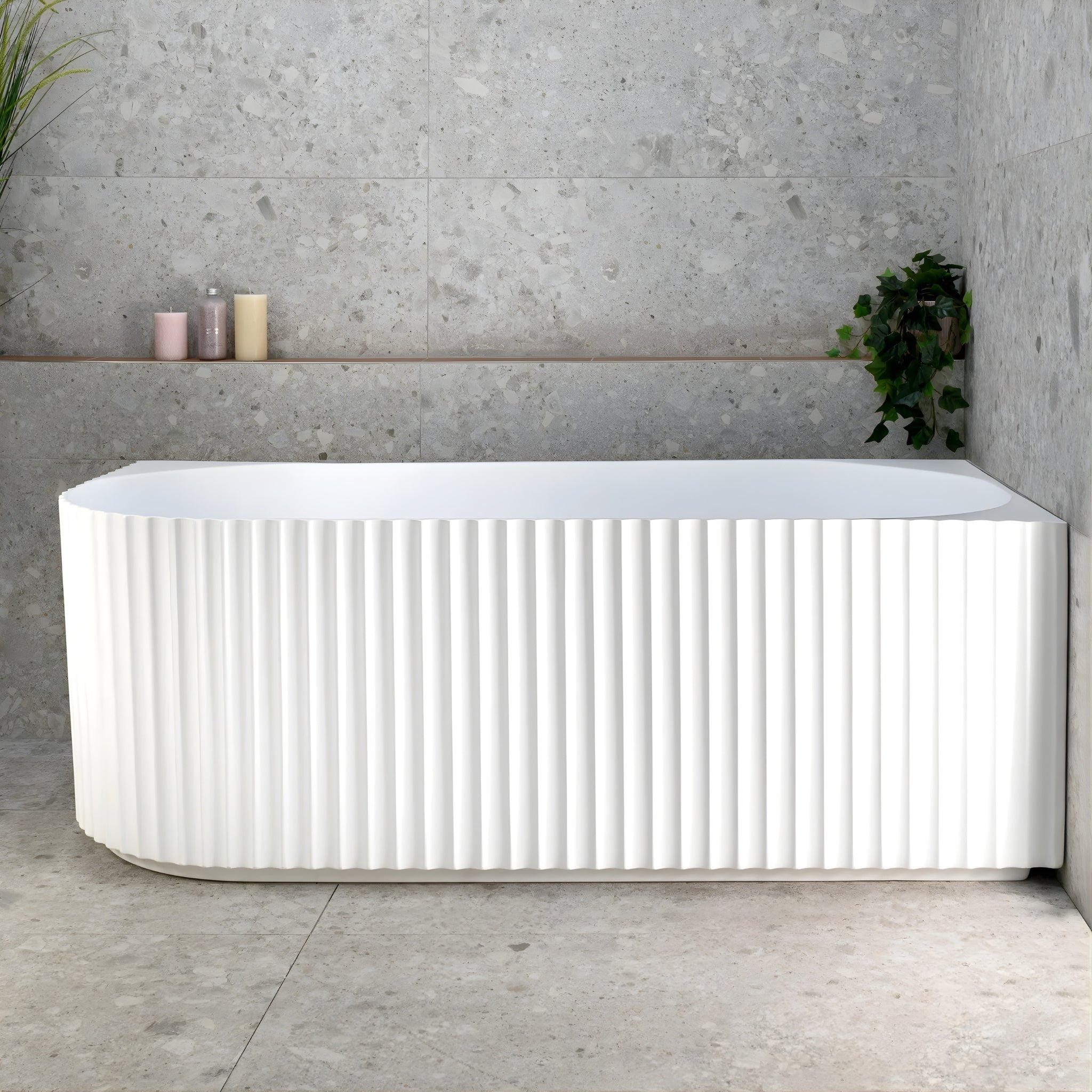 ENFLAIR AGORA GROOVE FLUTED RIGHT CORNER BATHTUB MATTE WHITE (AVAILABLE ...