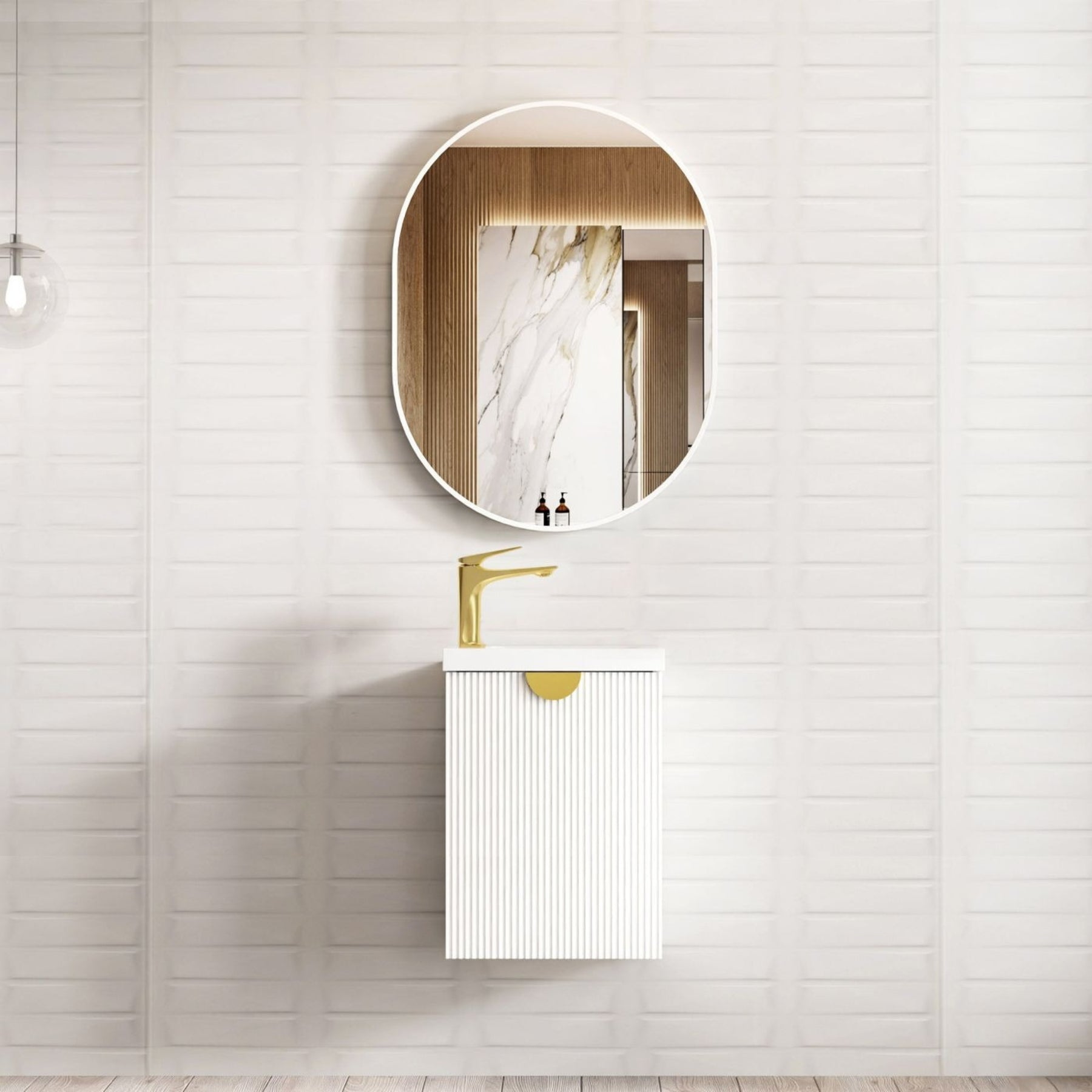 OTTI ENSUITE MATTE WHITE FLUTED 400MM SPACE SAVING SINGLE BOWL WALL ...