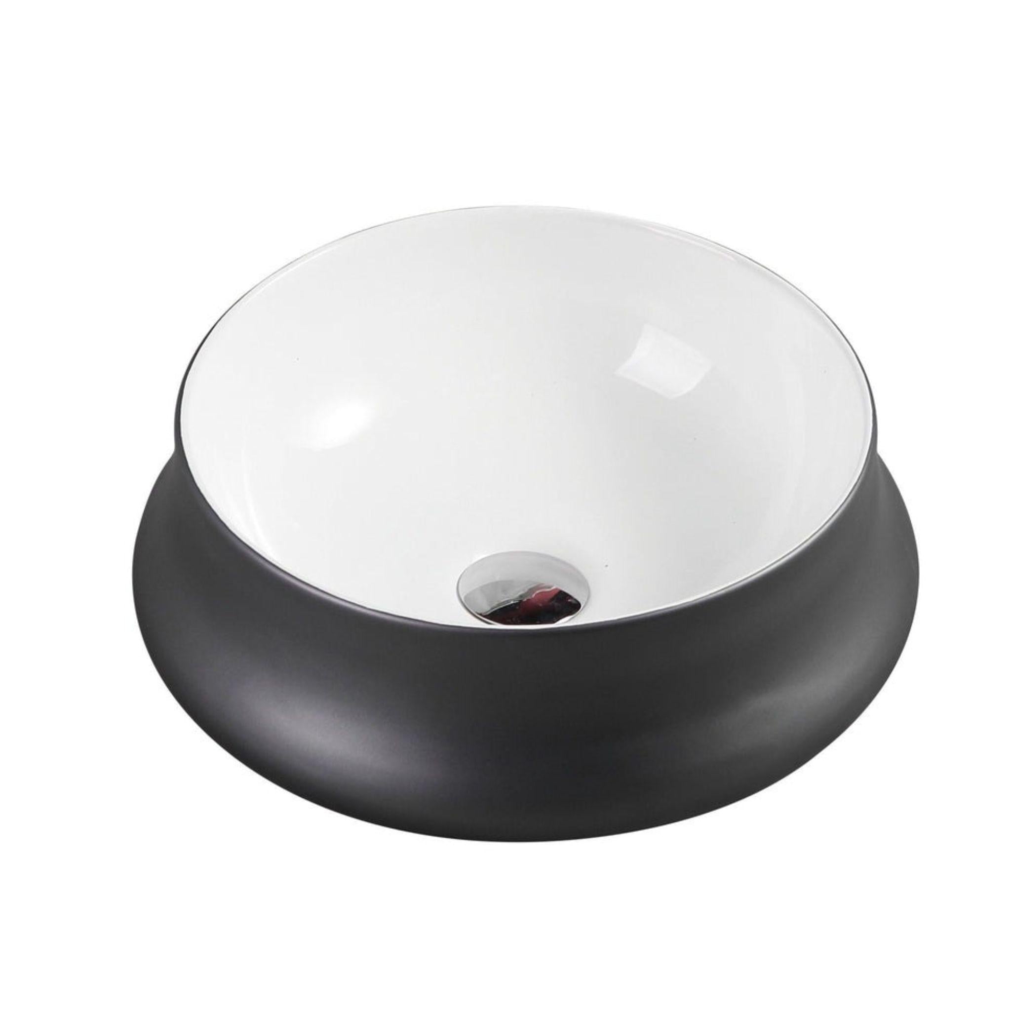 MERCIO TRIER ROUND ABOVE COUNTER BASIN WHITE WITH GUNMETAL 400MM ...