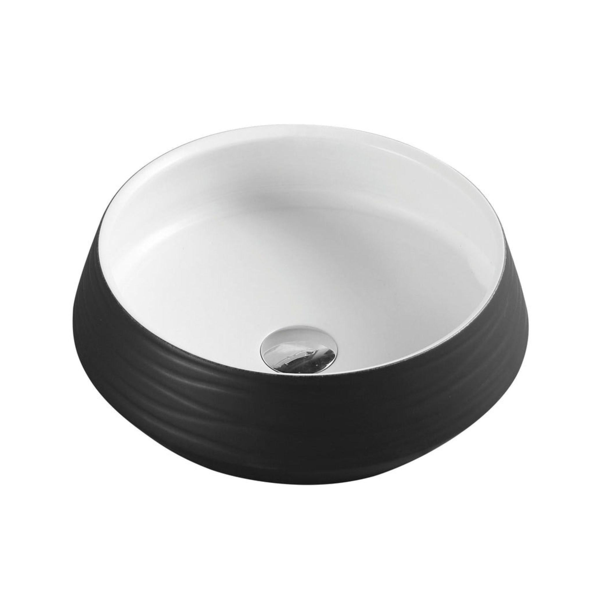 MERCIO TRIER ROUND ABOVE COUNTER BASIN WHITE WITH ART MATTE BLACK 410MM ...