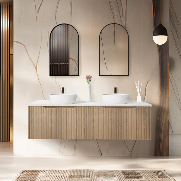 RIVA VIENNA AMERICAN OAK 1500MM DOUBLE BOWL WALL HUNG VANITY | Austpek Bathrooms