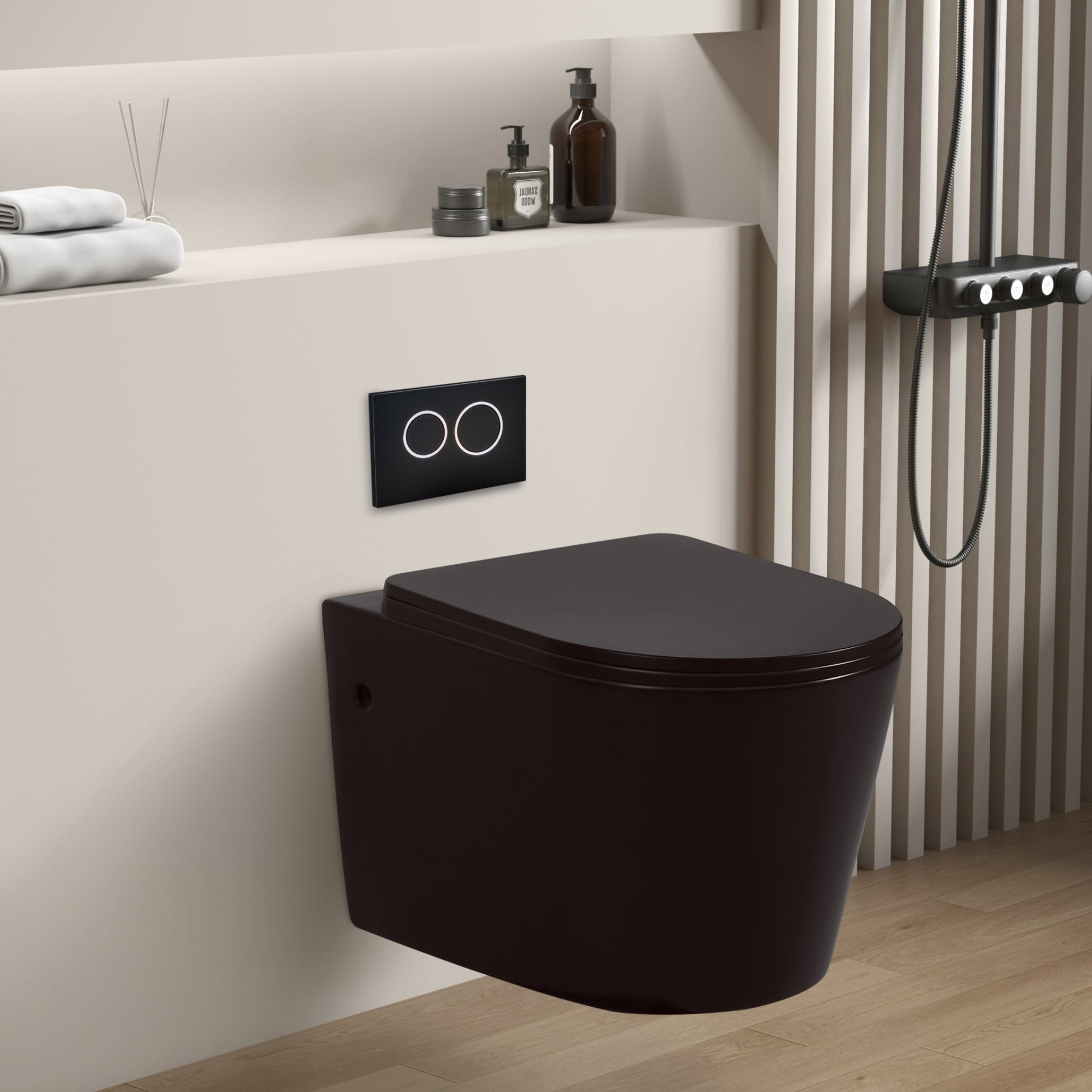 POSEIDON AVIS RIMLESS WALL HUNG PAN MATTE BLACK | Austpek Bathrooms