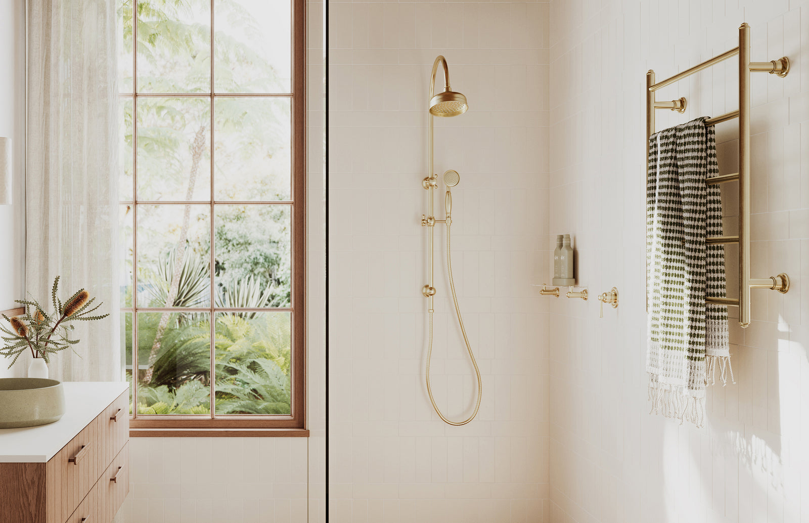PHOENIX CROMFORD TWIN SHOWER BRUSHED GOLD | Austpek Bathrooms